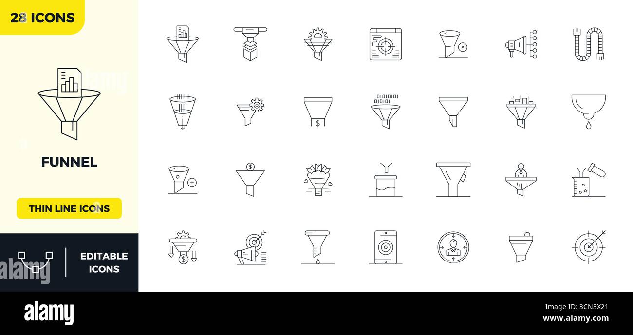 High-performance collection of 28 Thin Outline vector icons for Funnel ...