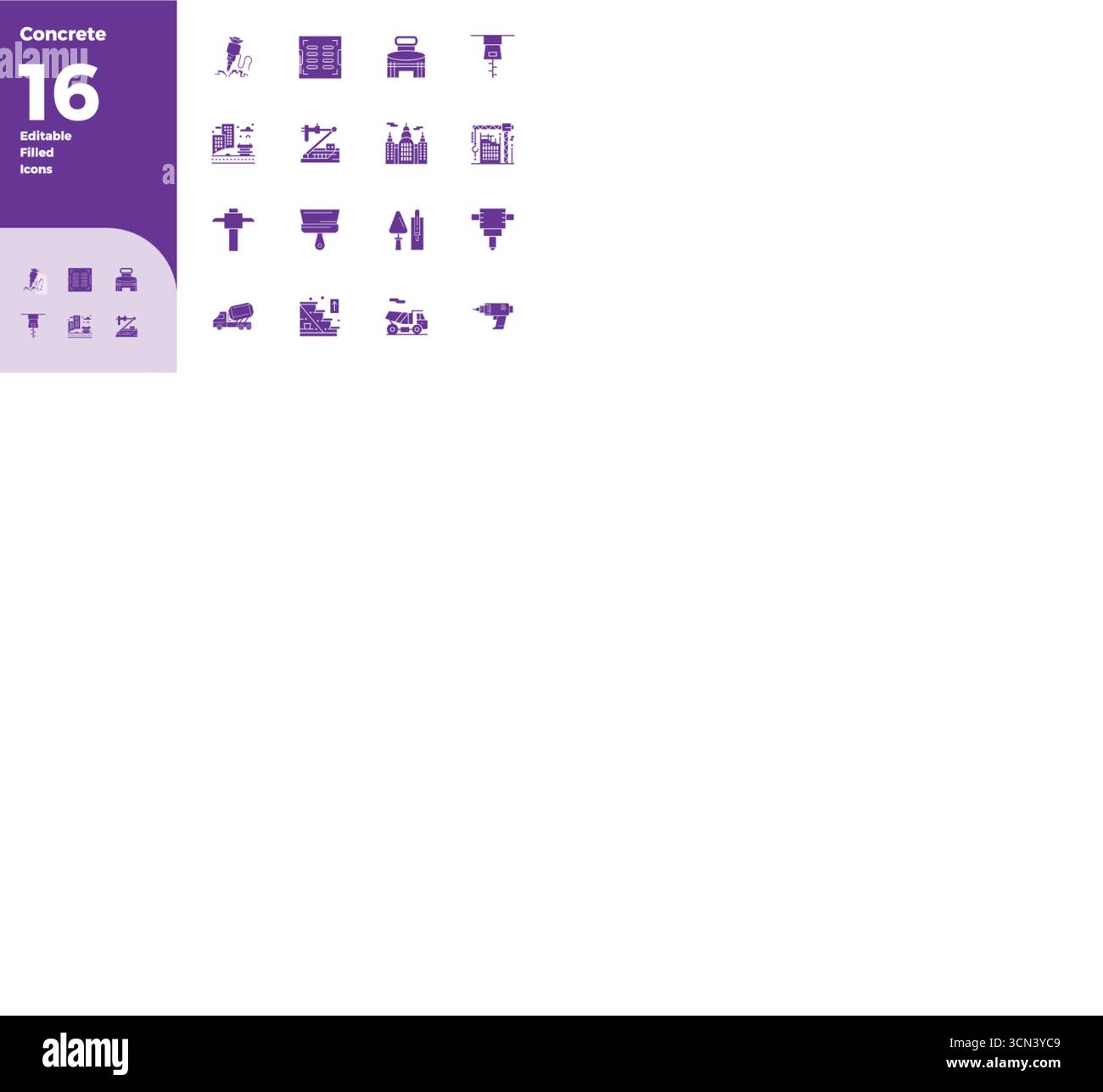 Strategic bundle featuring 16 vector icons representing Concrete in ...