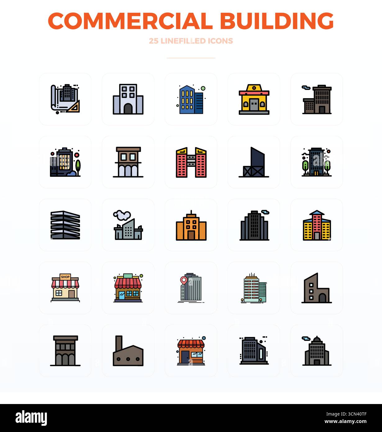 Carefully curated 25 Flat Line Filled vector icons for Commercial ...