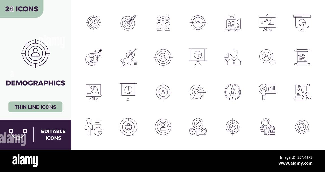 Sophisticated bundle of 28 Thin Outline vector icons for Demographics ...