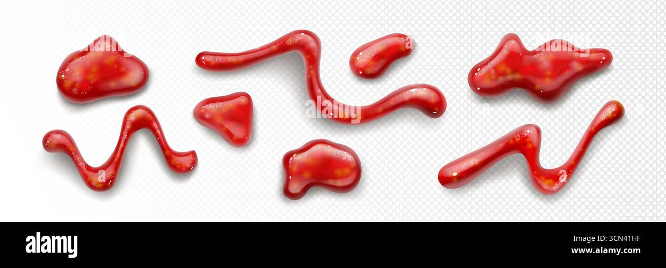 Realistic condiment splashes with ketchup sauce drop collection for ...