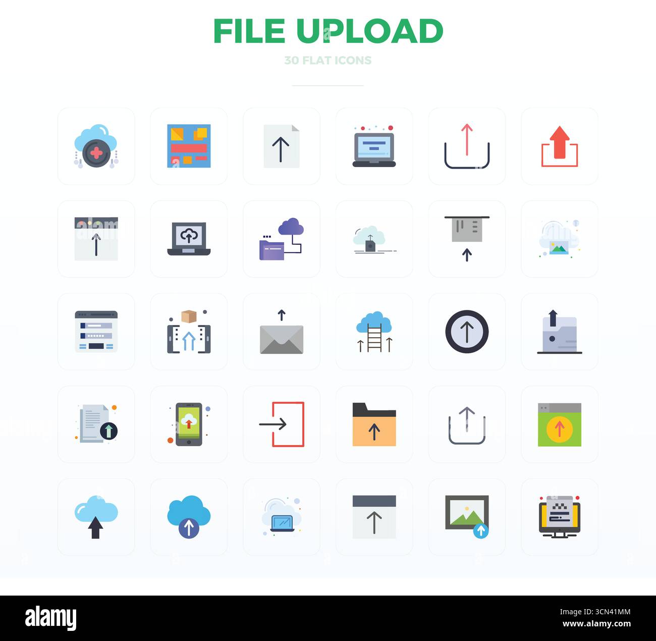Premium collection of 30 Flat vector icons for File Upload, meticulously crafted in 128x128 ...