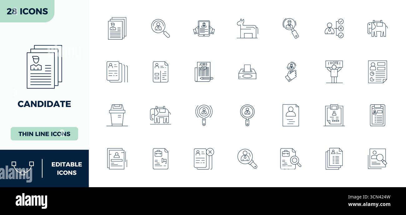 Contemporary collection of 28 vector icons representing Candidate in ...