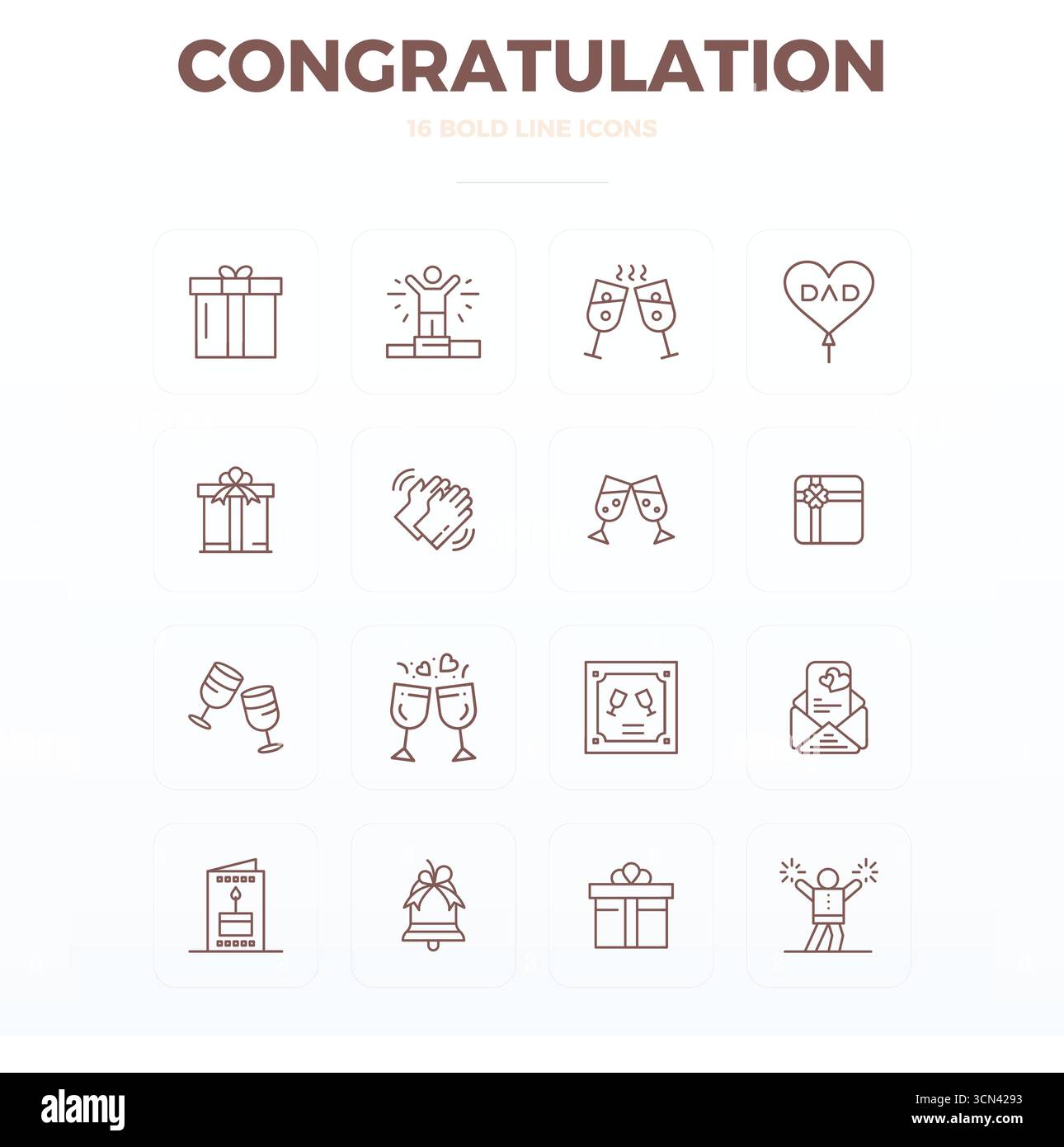 A clean collection of 16 Bold Outline vector icons representing ...