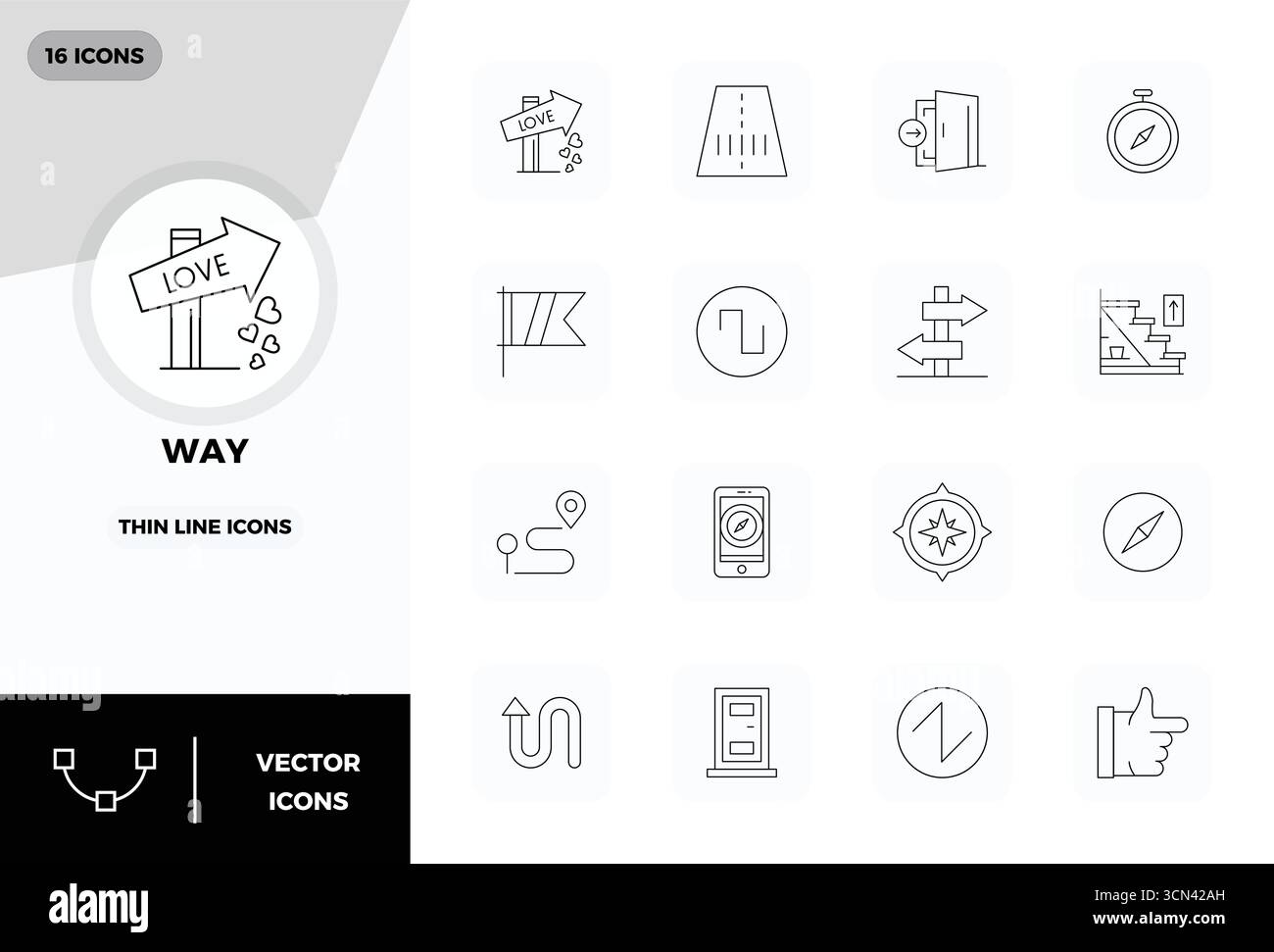 Essential pack of 16 PIXEL perfect vector icons for Way in Slim Line ...