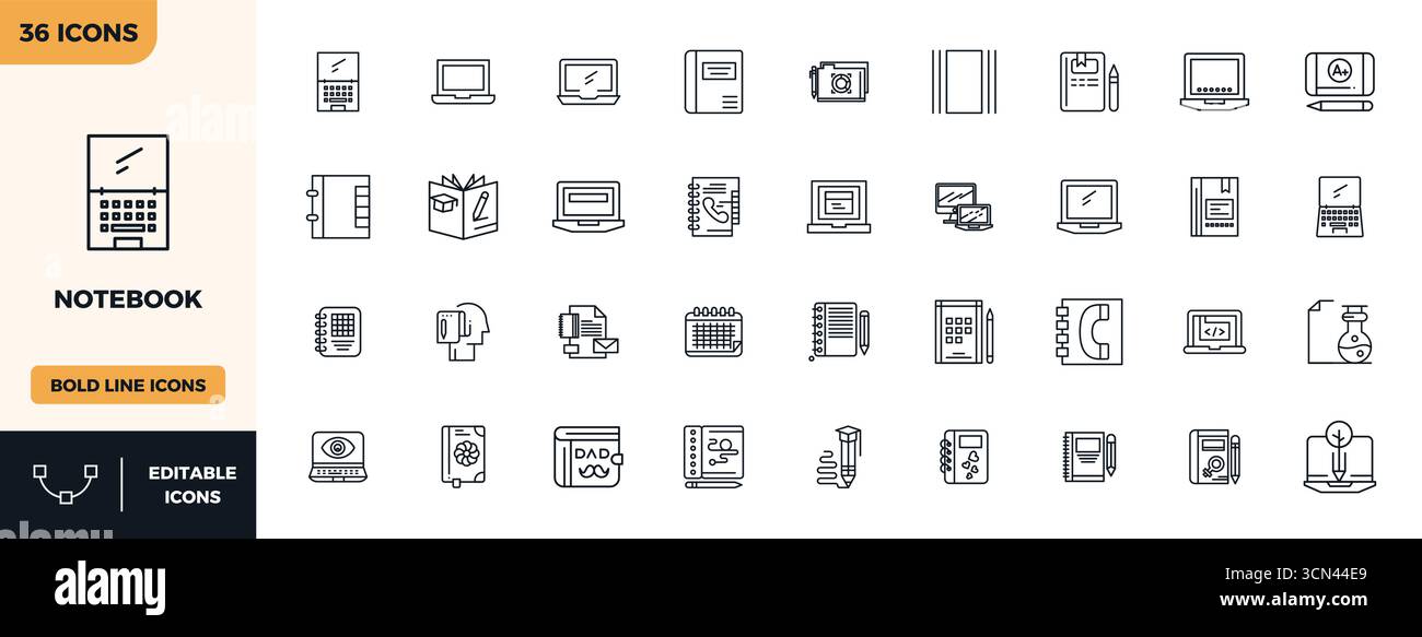 Industry-leading pack of 36 Bold Line PIXEL perfect vector icons for ...