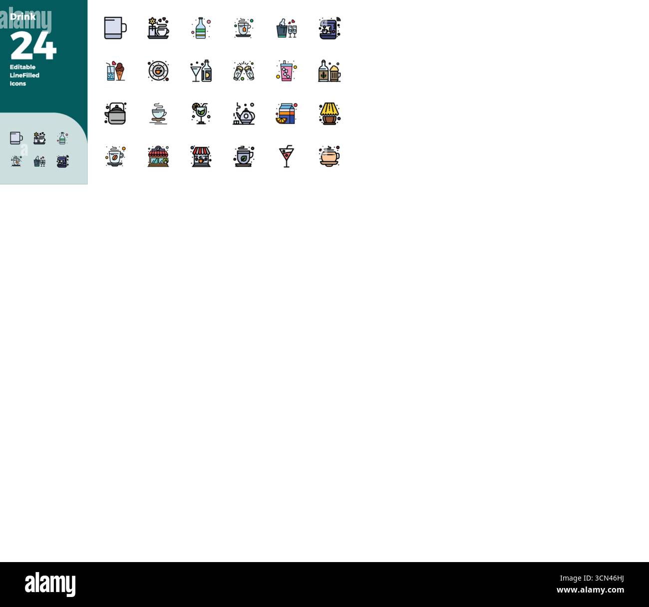 Masterfully created 24 vector icons representing Drink in Flat Line ...