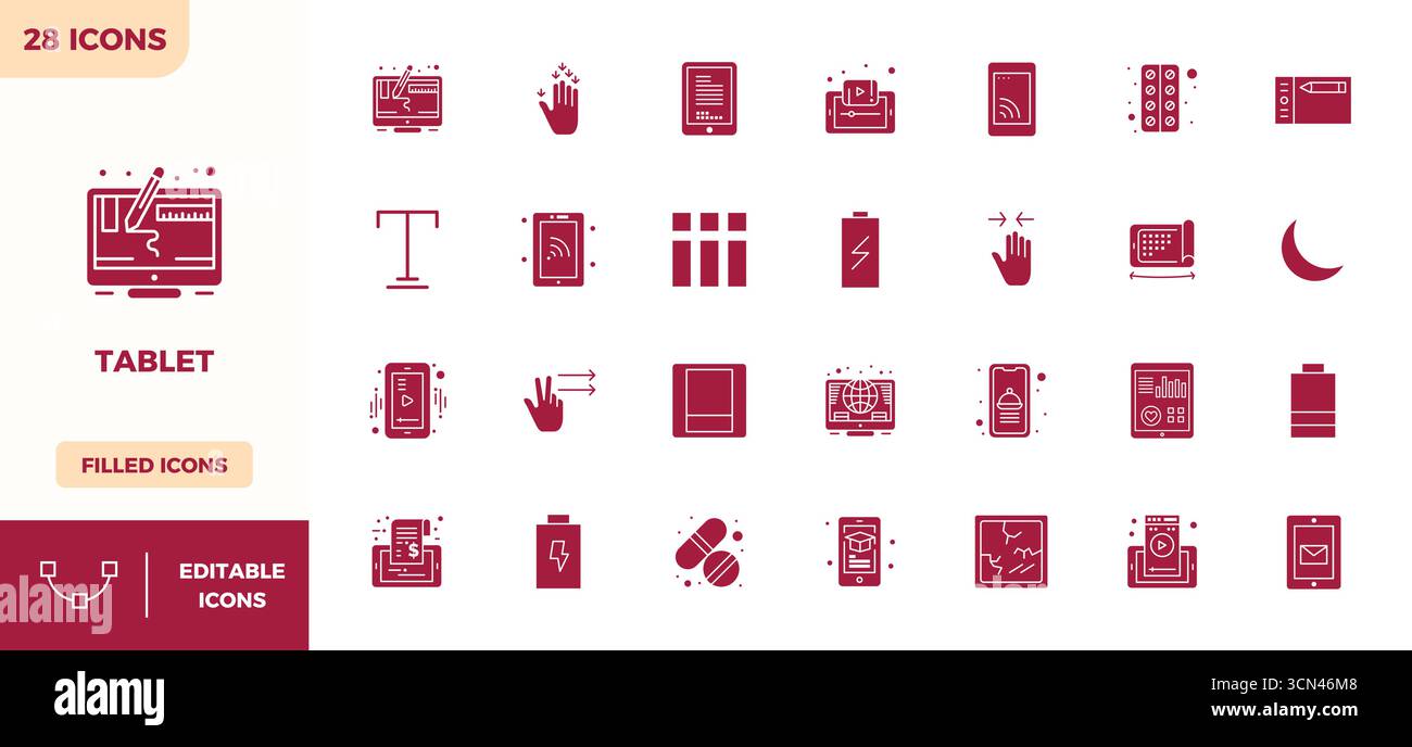 This Tablet vector icon pack includes 28 Glyph Filled designs in ...