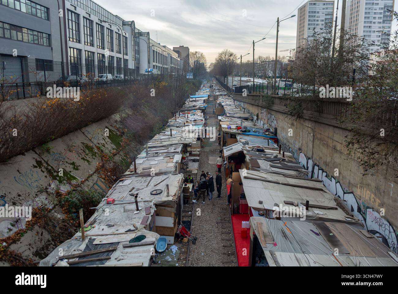 Paris, France, General View, High Angle, Poor Housing on Street, Squats ...