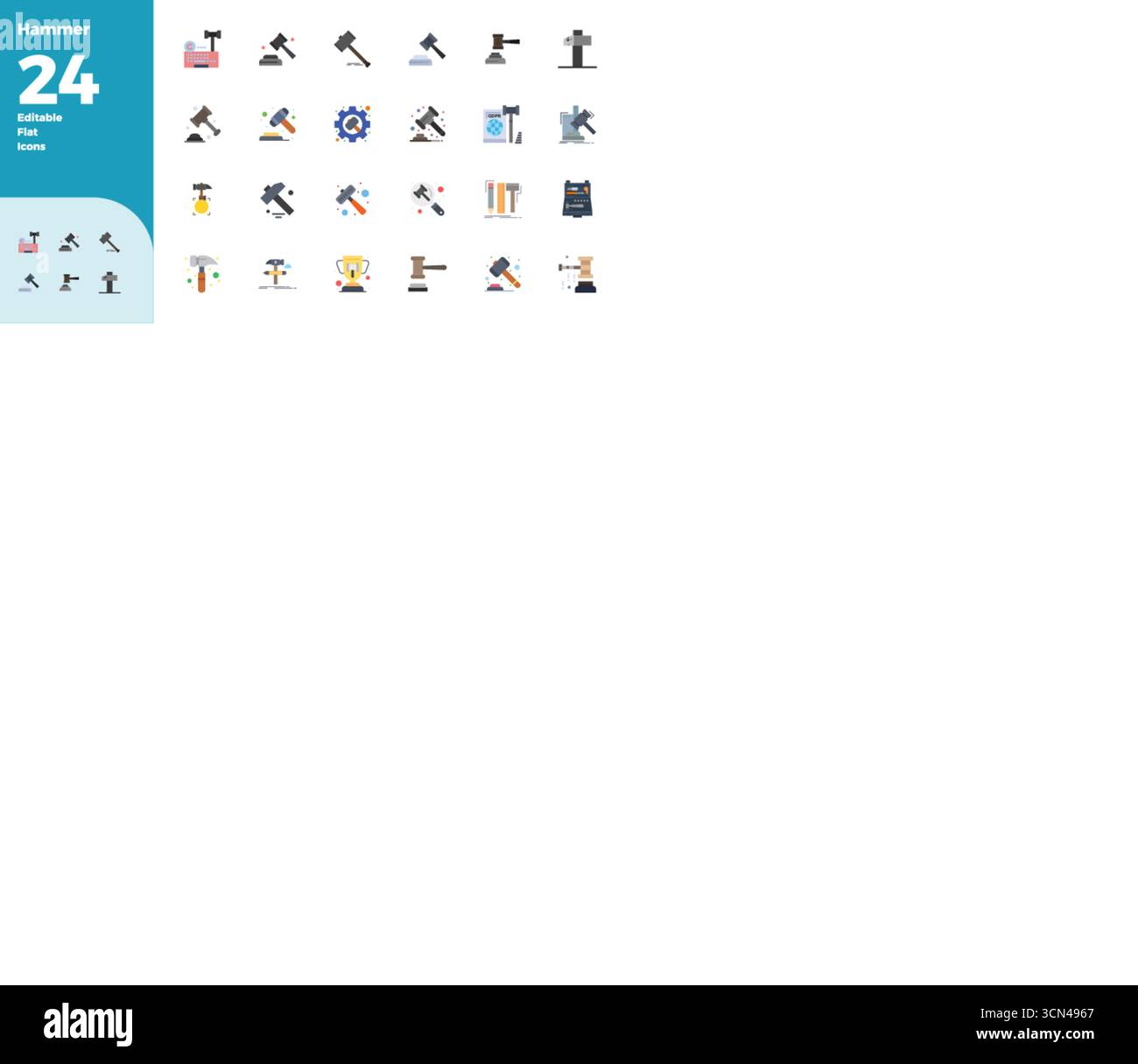 Streamlined set of 24 vector icons for Hammer in Flat Color aesthetic ...