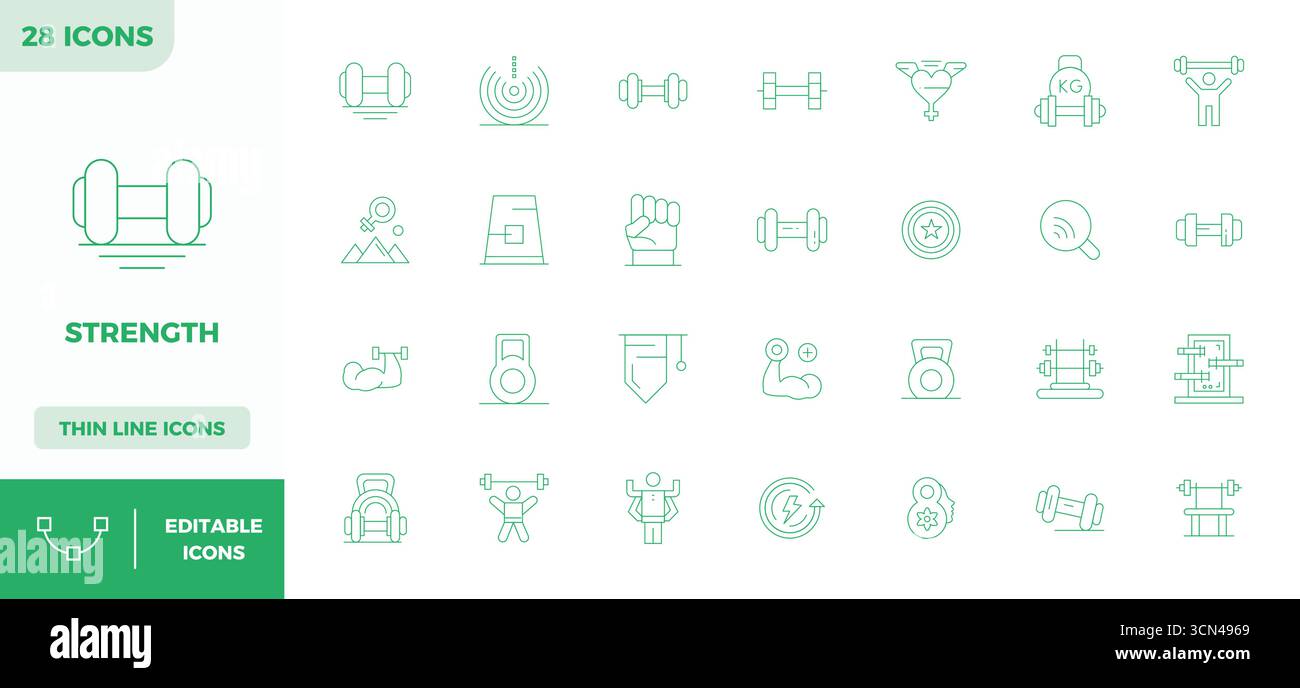 Masterfully created 28 vector icons representing Strength in Thin ...