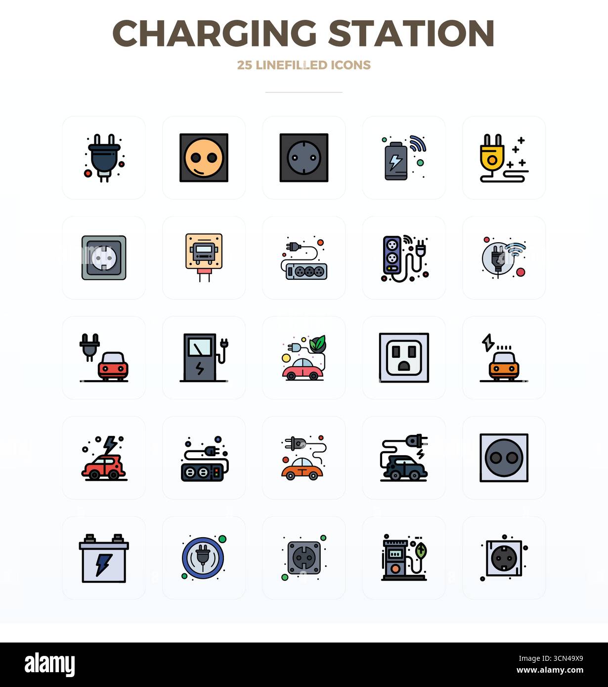 Contemporary collection of 25 vector icons representing Charging ...