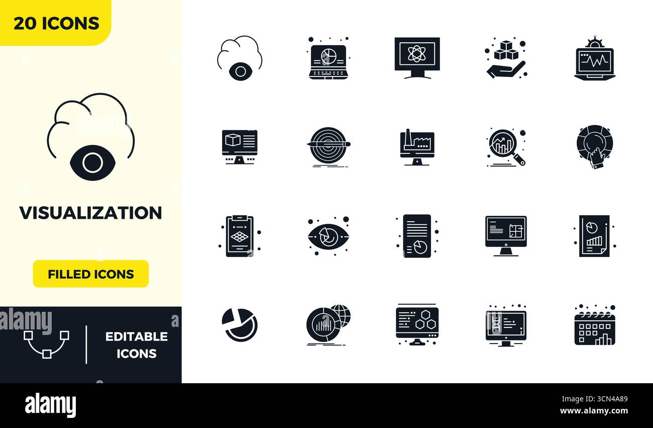 Contemporary collection of 20 vector icons representing Visualization ...