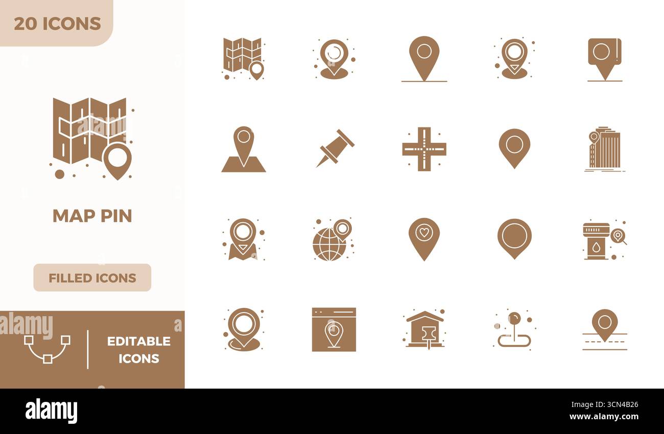 Carefully curated 20 Glyph Filled vector icons for Map Pin, featuring ...