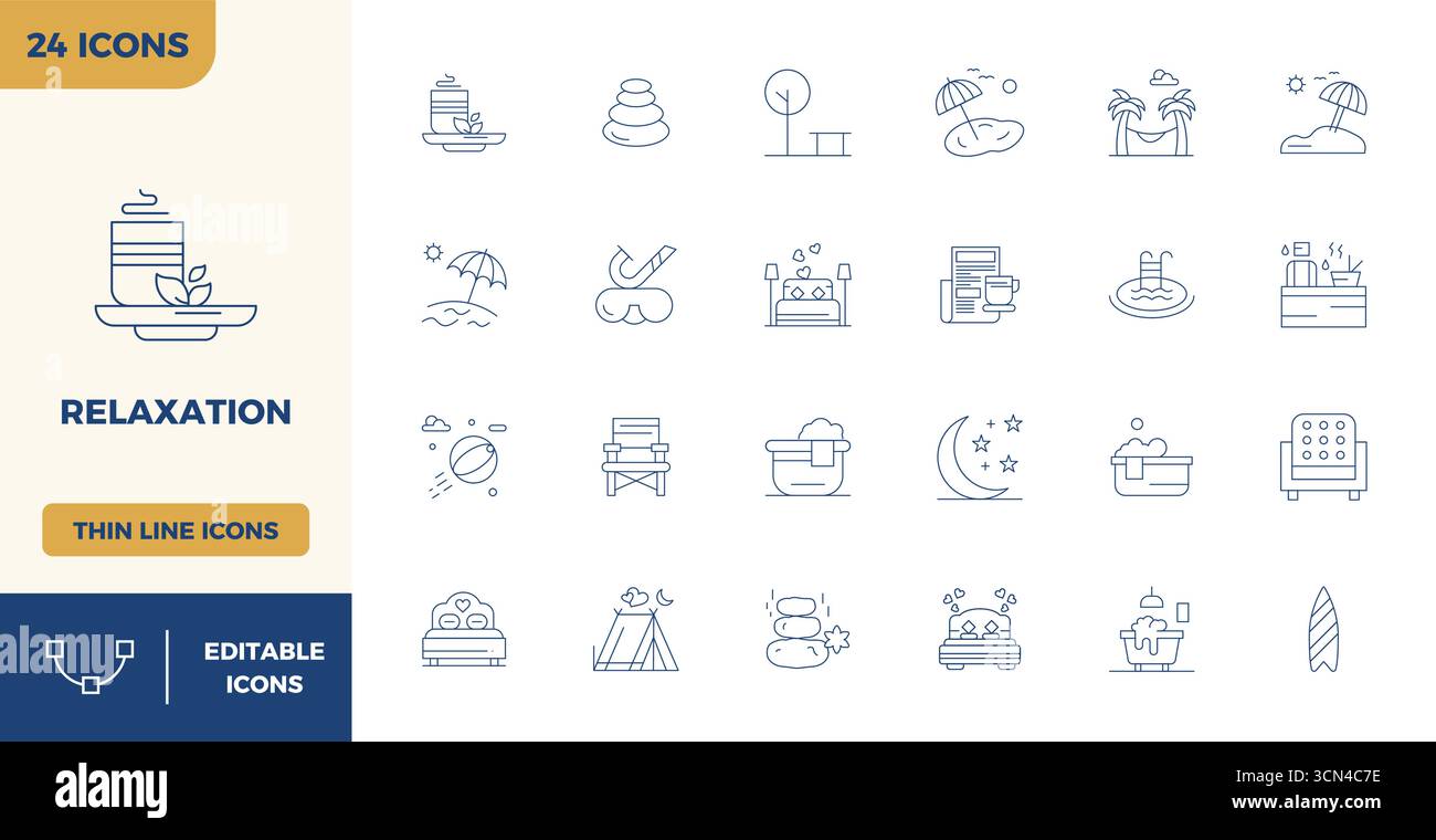 Carefully curated 24 Thin Outline vector icons for Relaxation ...