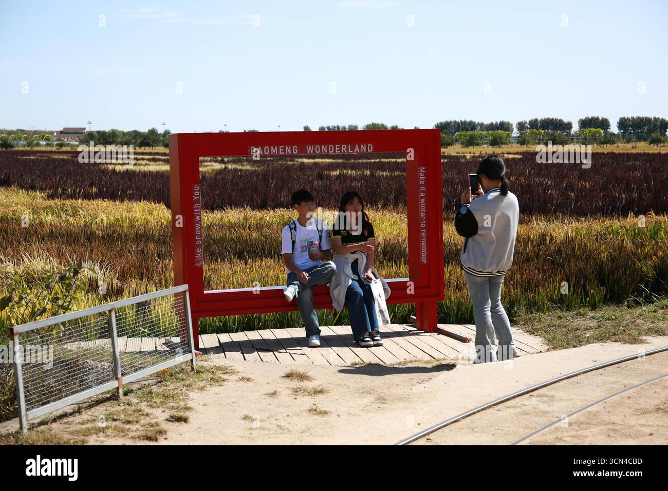 Tourists visit the Shenyang Tanbo Art Farm in Shenyang City, northeast ...