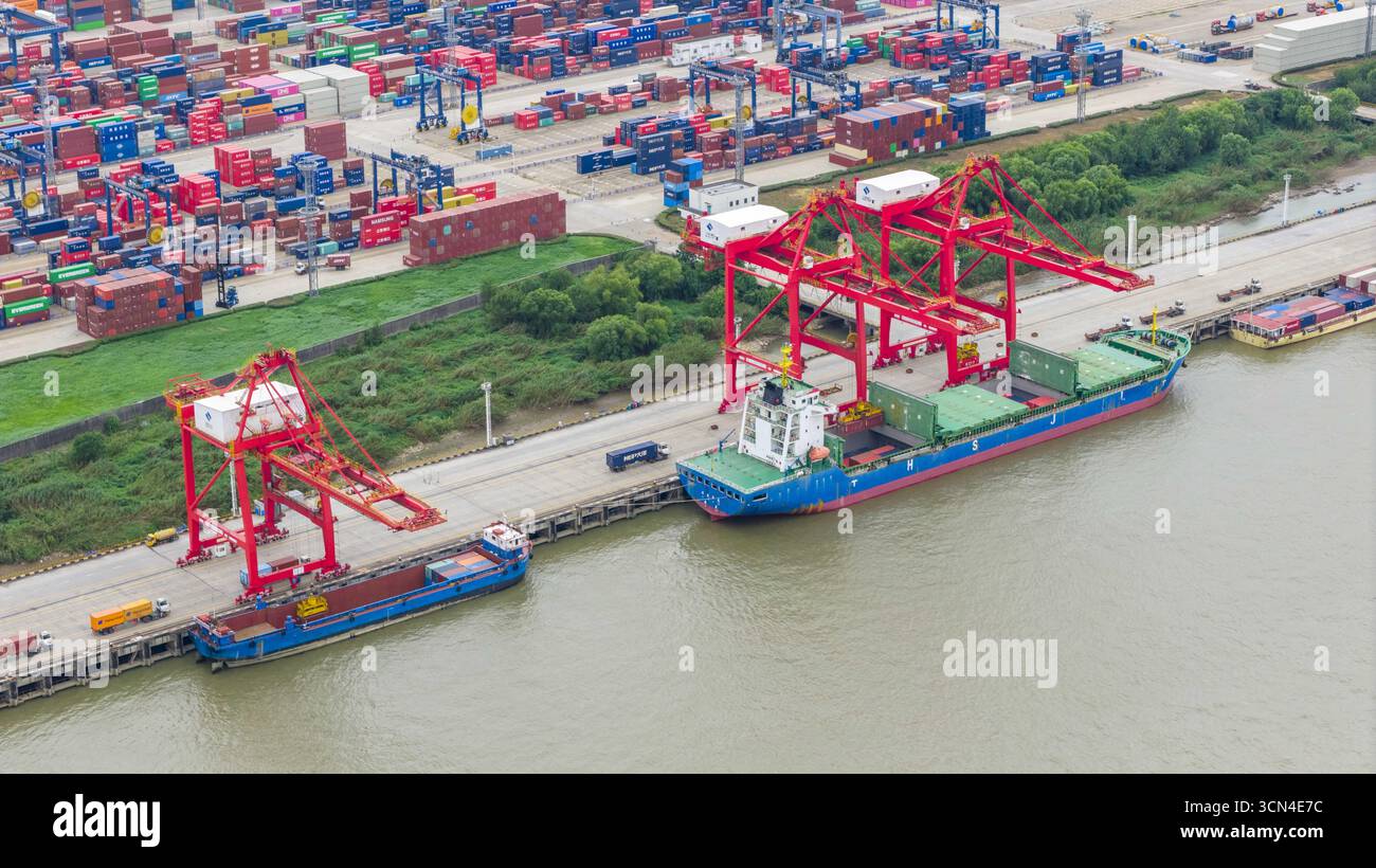 Aerial photo shows the busy container terminal at Nanjing Port in ...