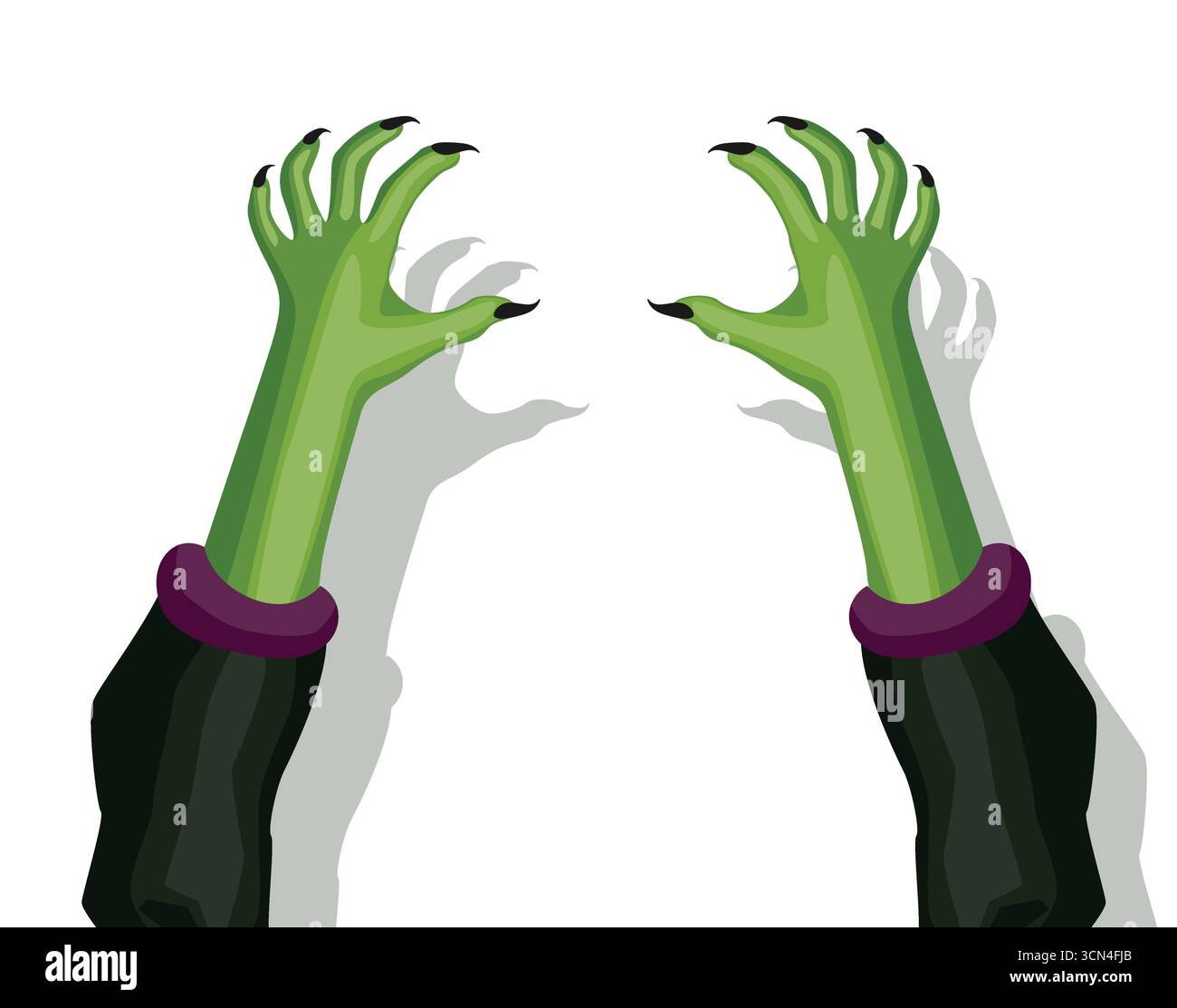 Scary Witch Hands Vector Creepy Green Arms with Black Nails and Shadow ...