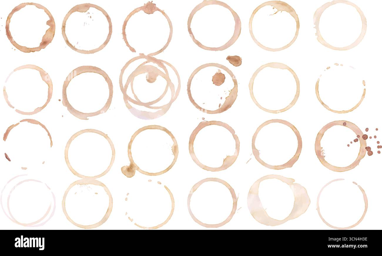 Coffee cup or tea stain drink ring vector illustration set isolated on ...