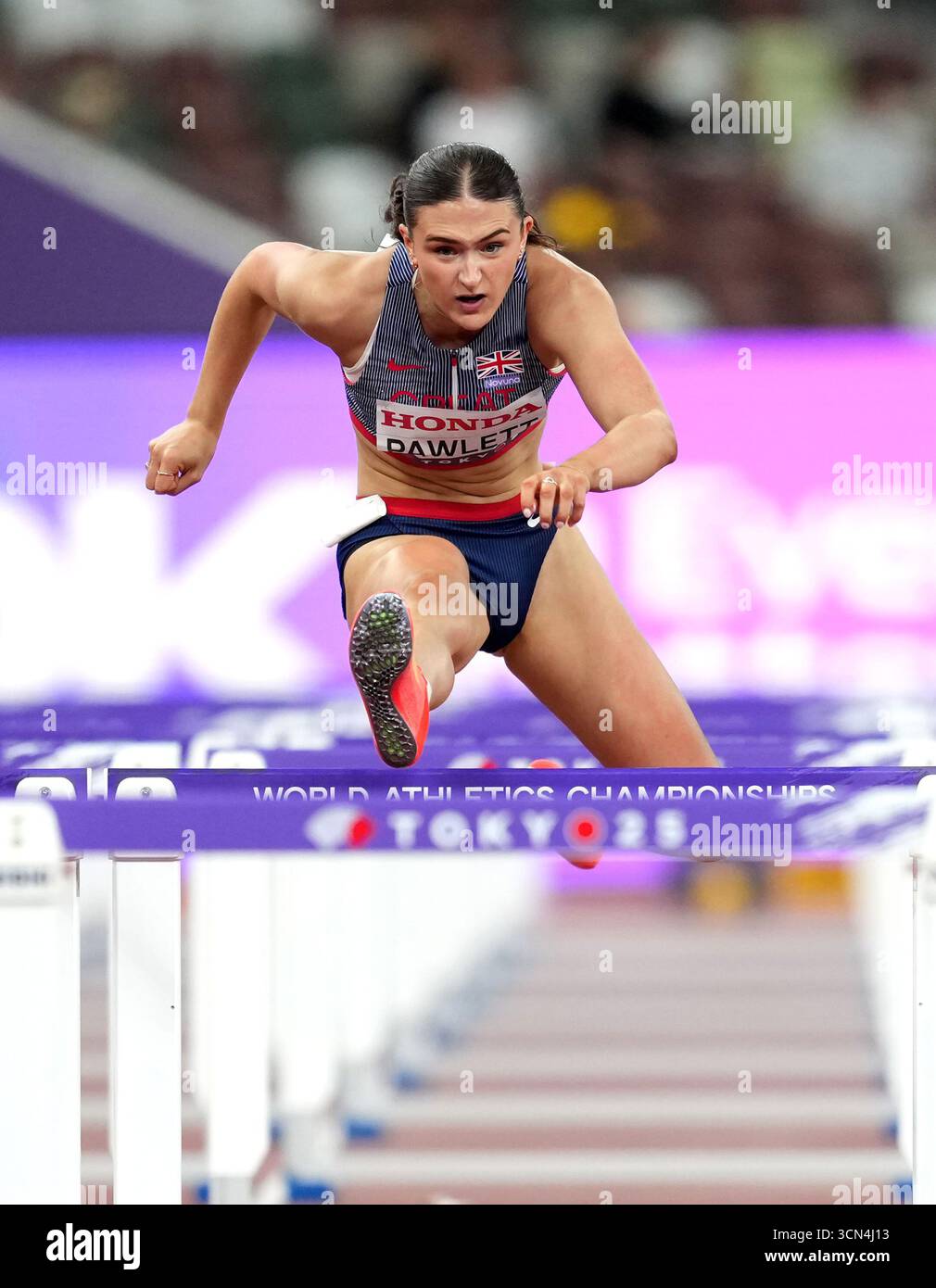 Great Britain's Abigail Pawlett in heat 3 of the 100m hurdles portion ...