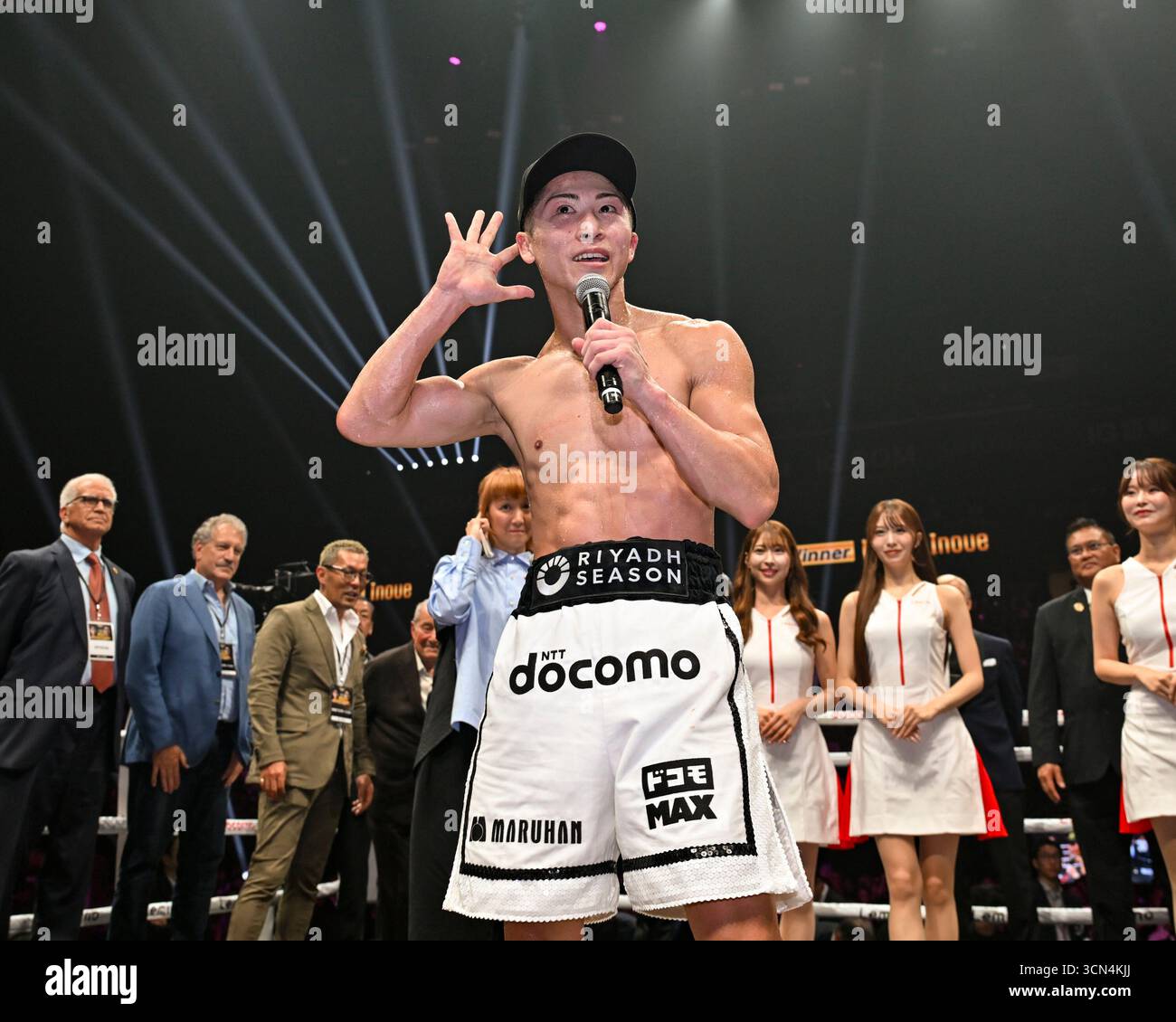Champion Japan's Naoya Inoue speaks on the ring after winning his ...