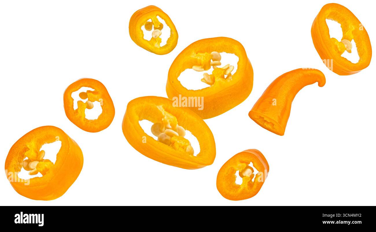 Falling chili pepper slices hi-res stock photography and images - Alamy