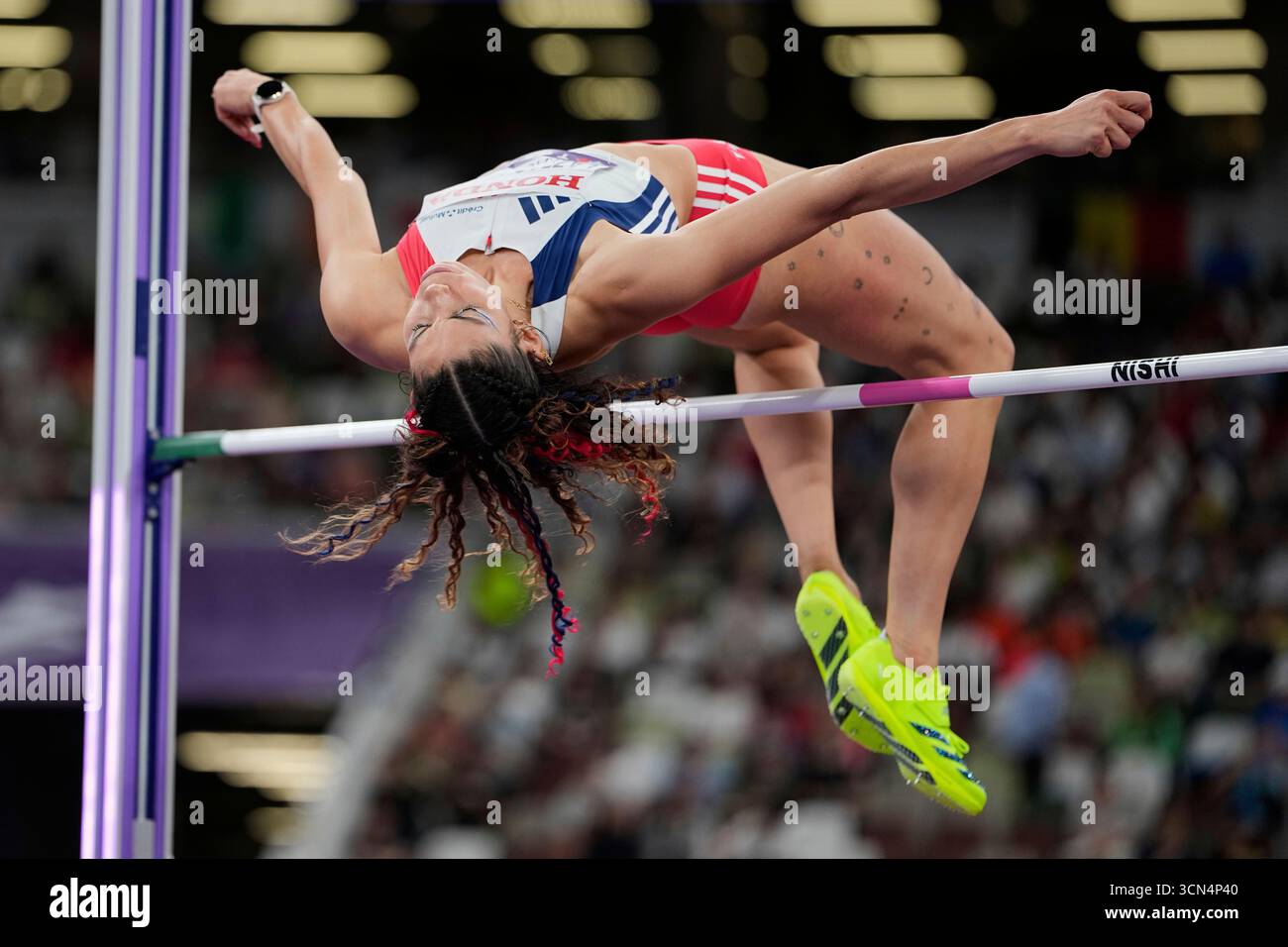 France's Auriana Lazraq-Khlass competes in the heptathlon high jump at ...