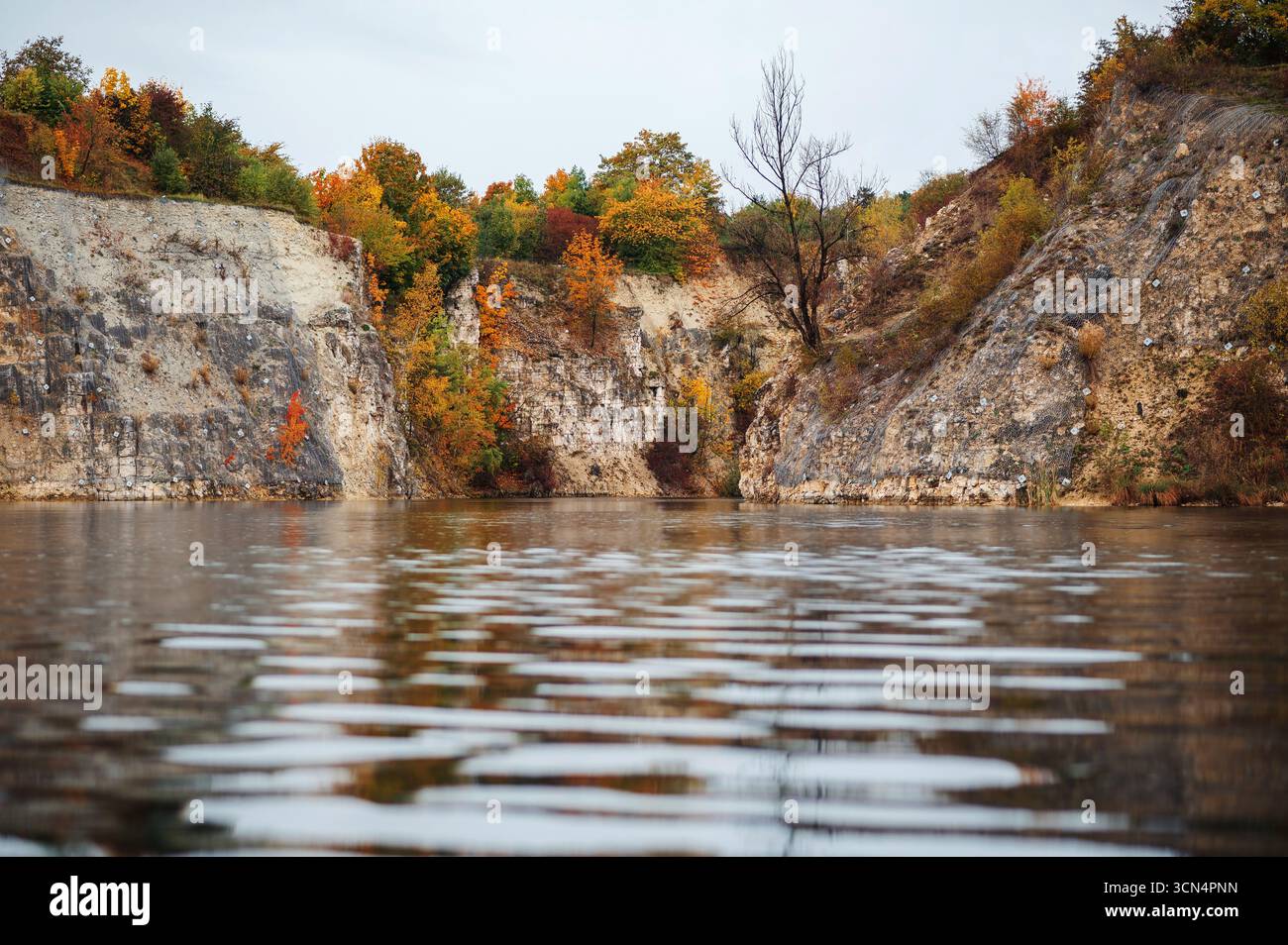 Zakrzówek Quarry, Krakow. Floating swimming pool. Cloudy autumn day ...