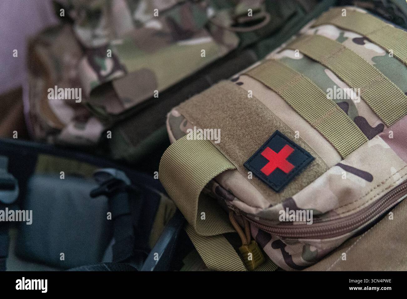 Military First Aid Kit with Red Cross Patch Stock Photo - Alamy