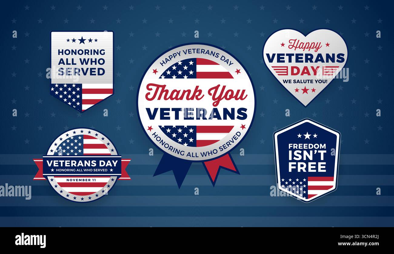Veterans Day USA patriotic badges set - Thank You Veterans, Honoring ...