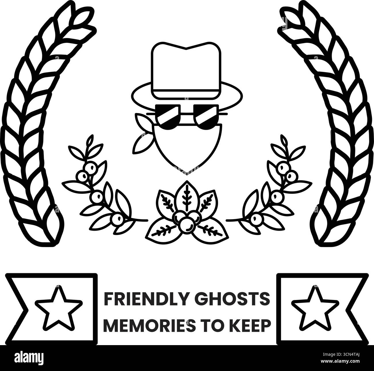 Friendly ghosts memories to keep. A black and white logo with a hat and ...