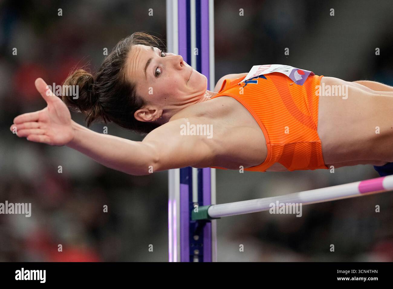 Netherlands' Emma Oosterwegel competes in the heptathlon high jump at ...