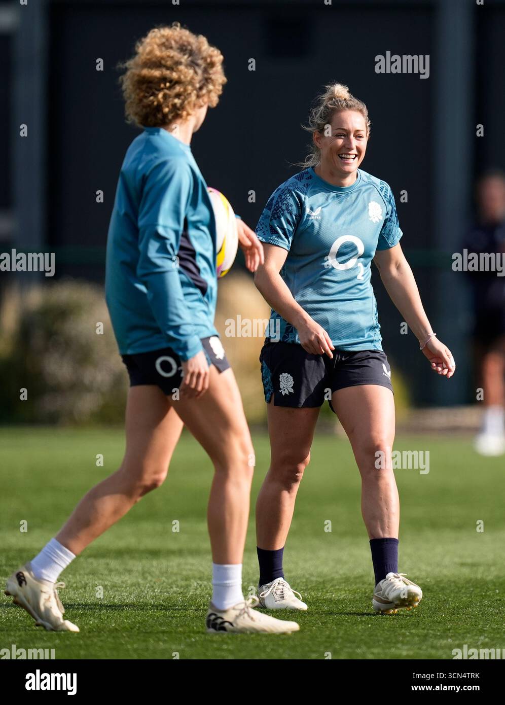 England's Natasha Hunt (right) during a team run at SGS College Wise ...