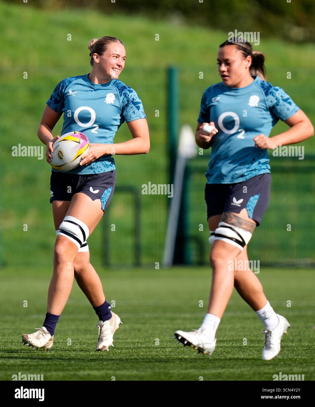 England captain Zoe Aldcroft (left) during a team run at SGS College ...