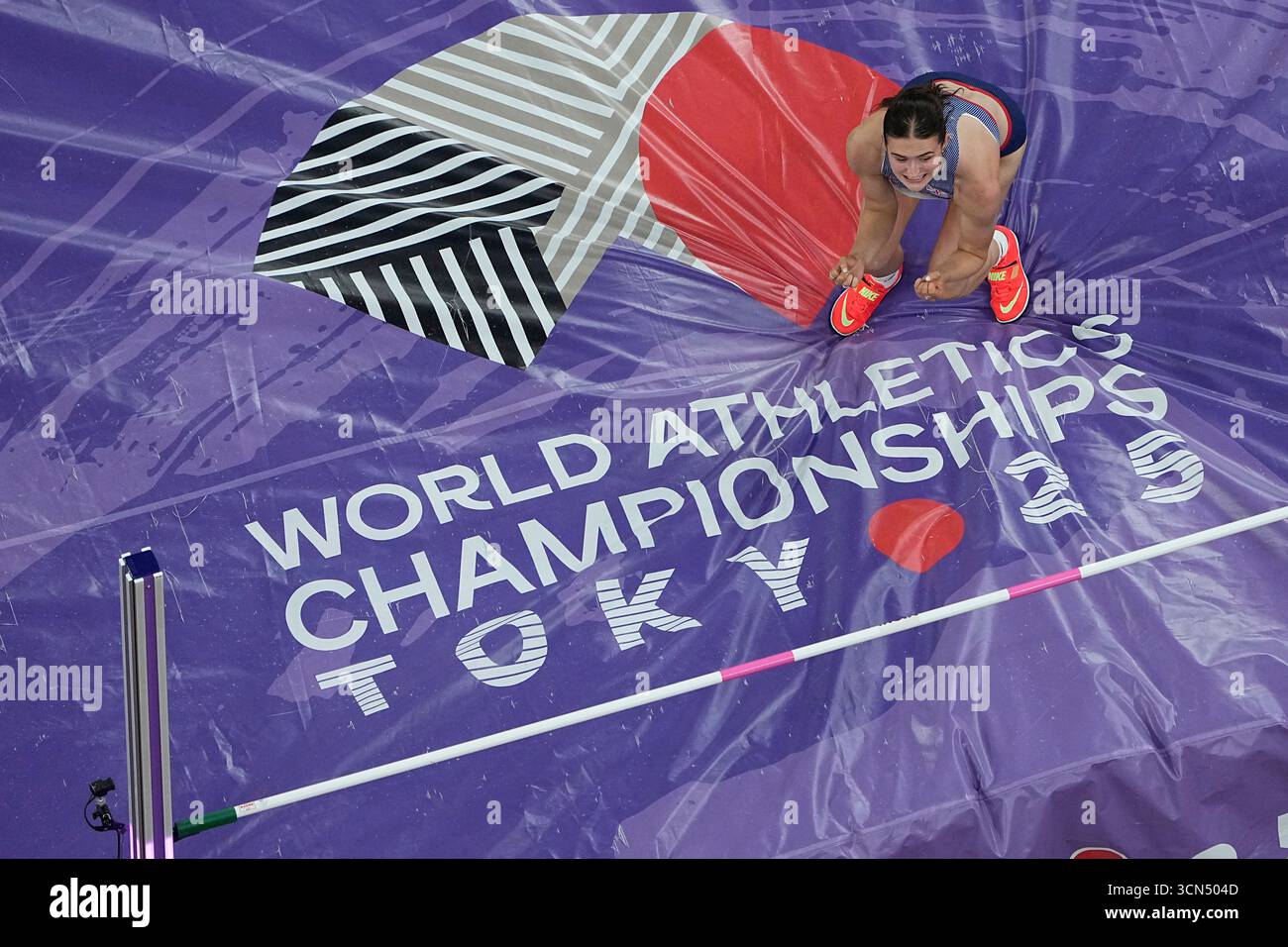 Britain's Abigail Pawlett reacts during the heptathlon high jump at the ...