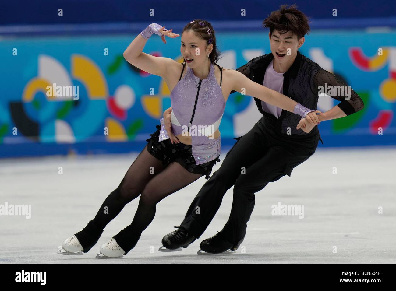 Utana Yoshida and Masaya Morita of Japan perform during the Ice Dance Rhythm Dance at the ISU ...