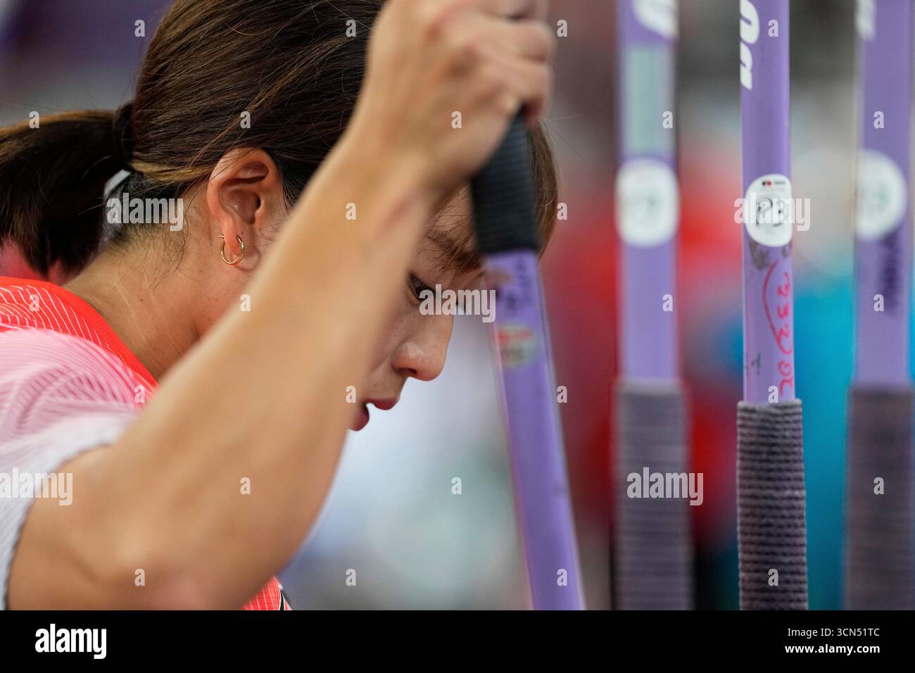 Japan's Momone Ueda prepares to compete in the women's javelin throw ...