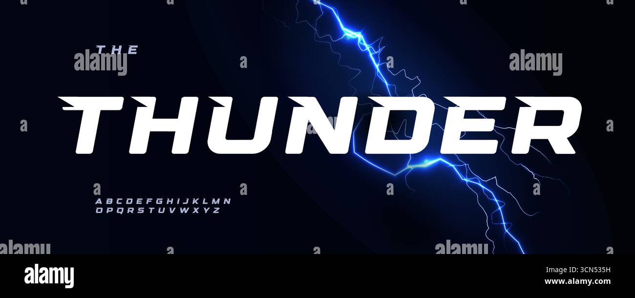 Thunderbolt alphabet, italic sharp font, bold speed racing typeface for ...