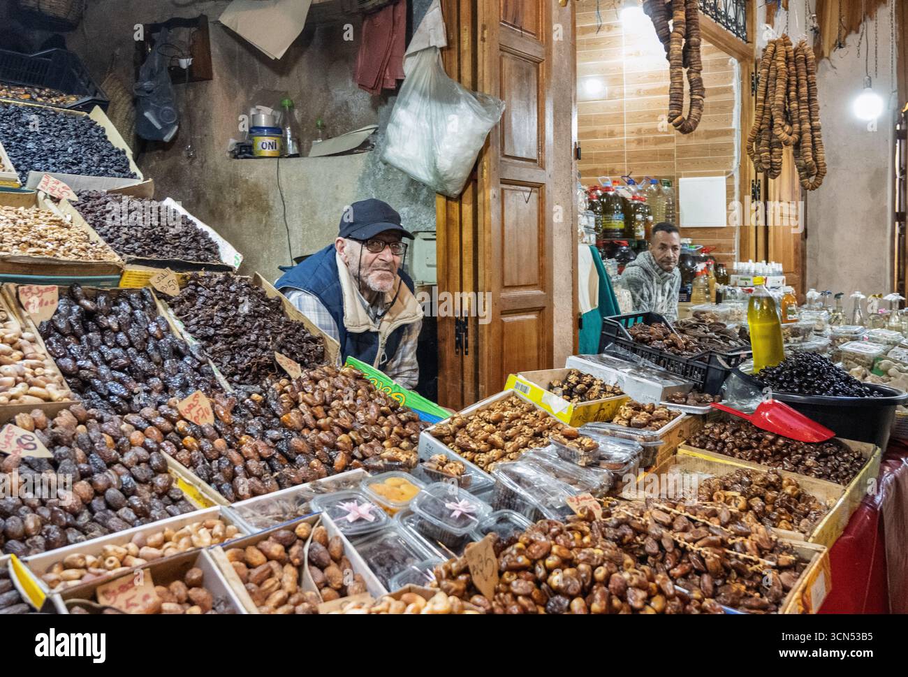 Fez, Morocco, Jan 4 2023, In R’cif market of Fez, a vendor showcases ...
