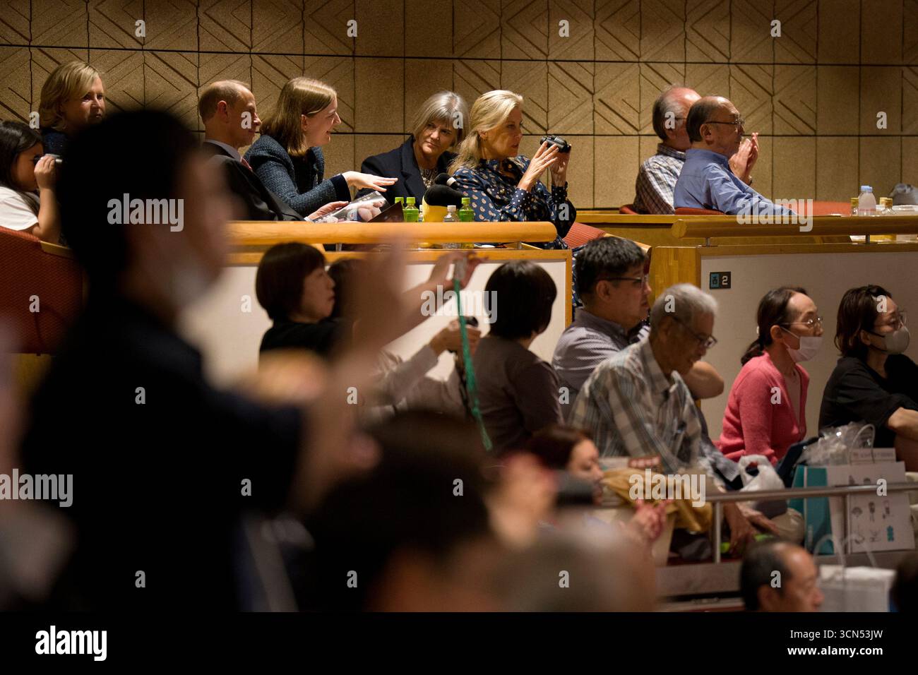 The Duke and Duchess of Edinburgh watch sumo wrestling at Ryogoku Kokugikan National Sumo Arena ...