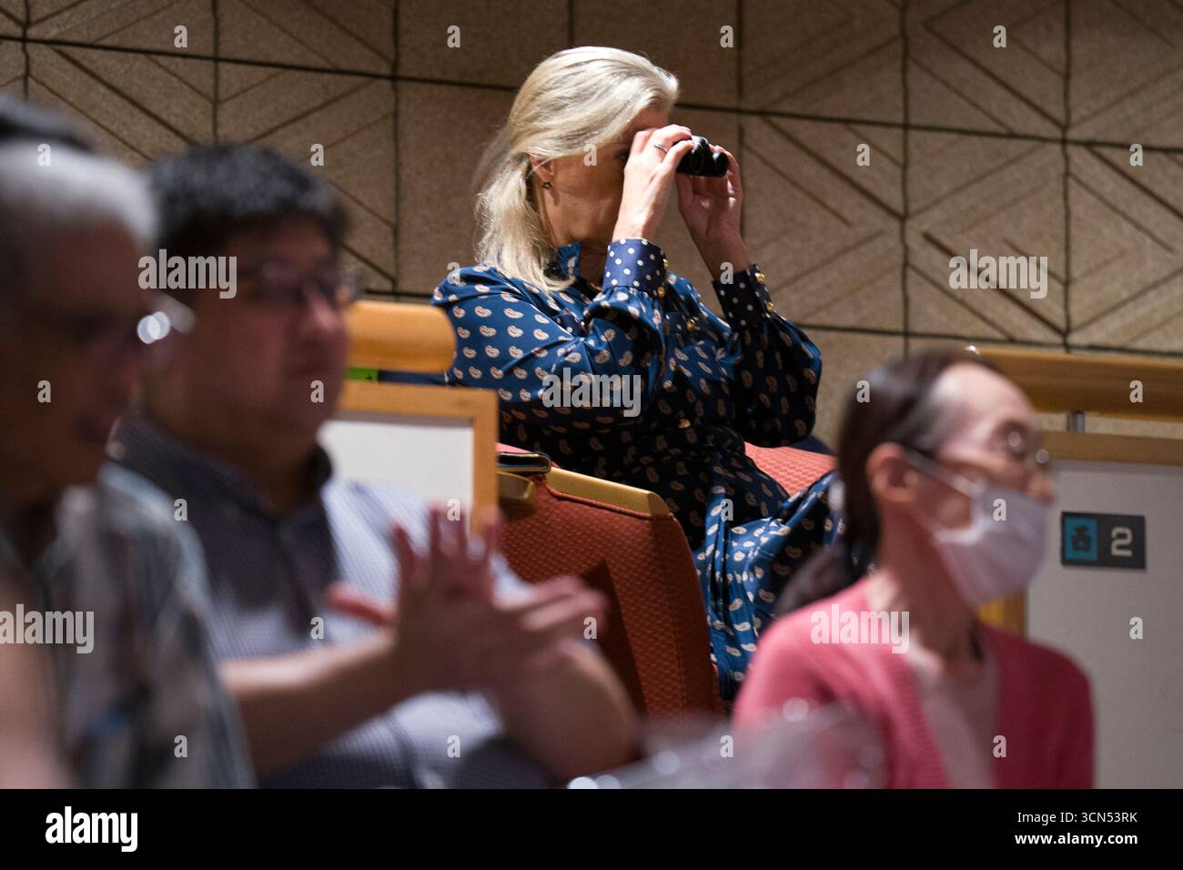 The Duchess of Edinburgh watches sumo wrestling at Ryogoku Kokugikan National Sumo Arena in ...