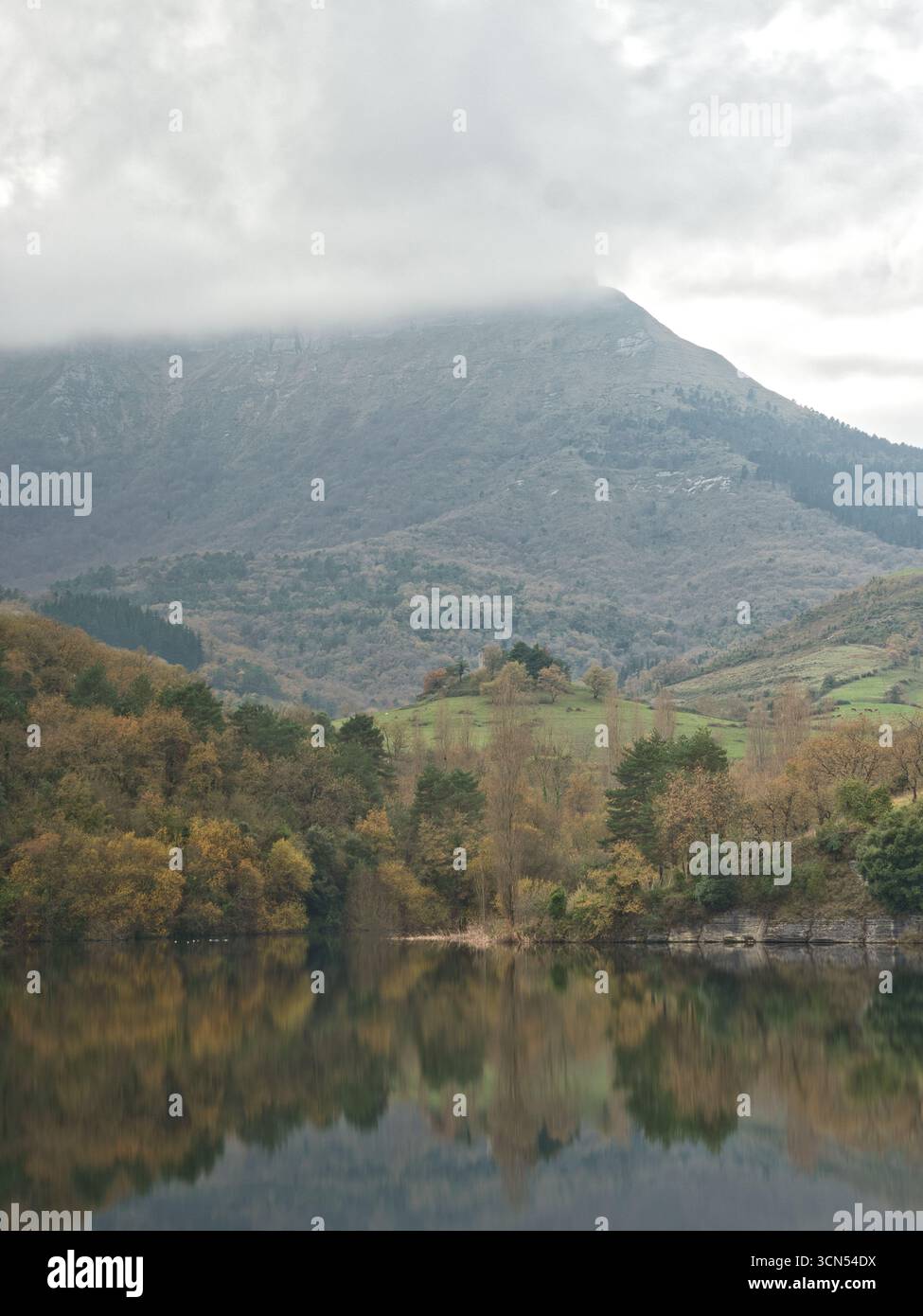 Vertical Autumn Lake Reflection - A symmetrical vertical landscape of a ...