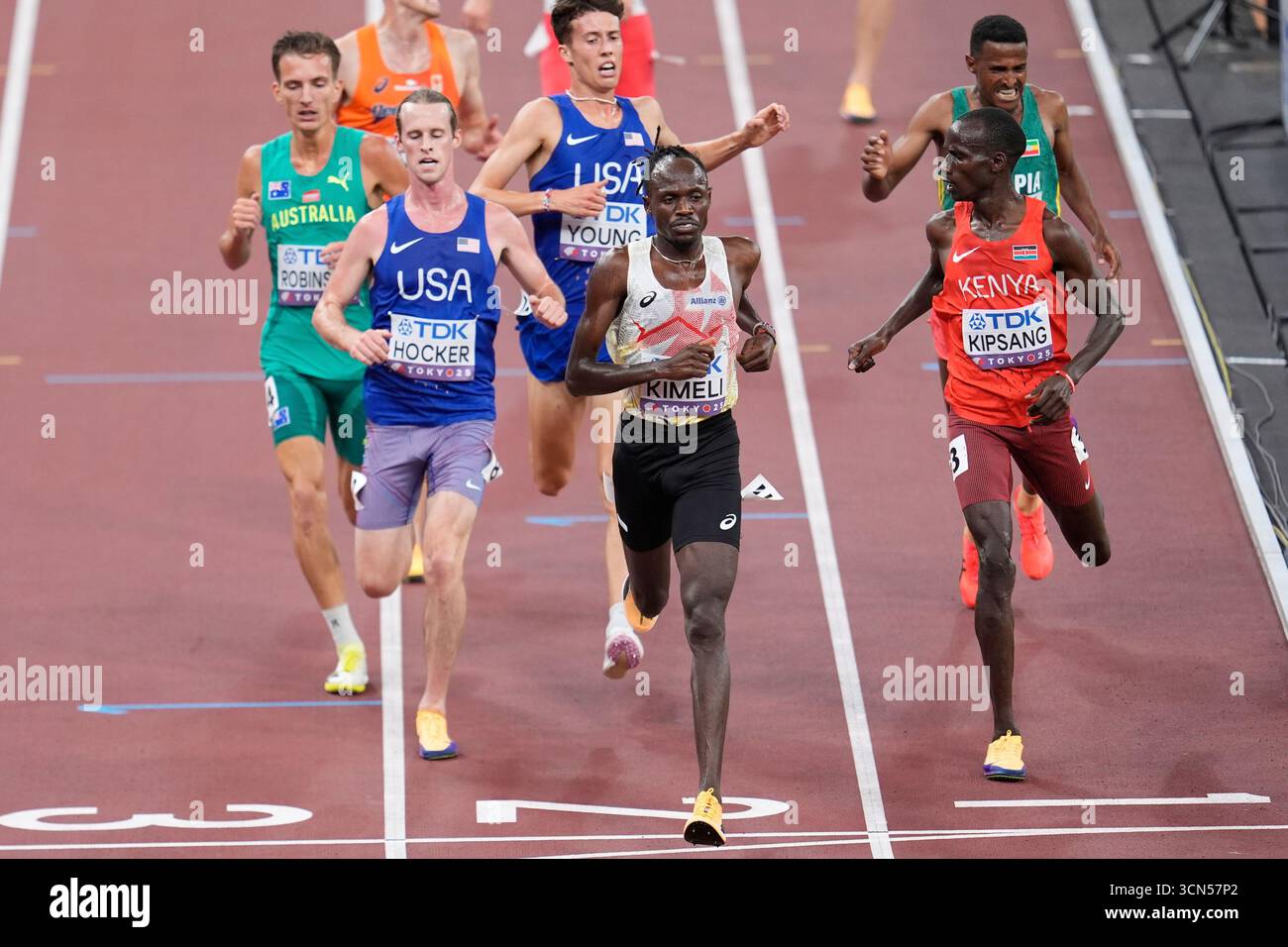 Belgium's Isaac Kimeli crosses the finish line in a men's 5,000 meters ...