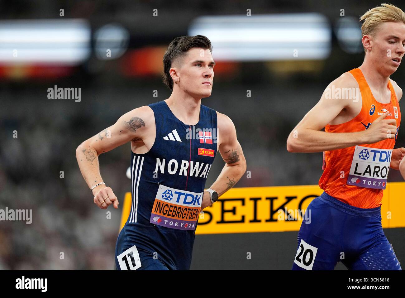 Norway's Jakob Ingebrigtsen races in a men's 5,000 meters heat at the ...