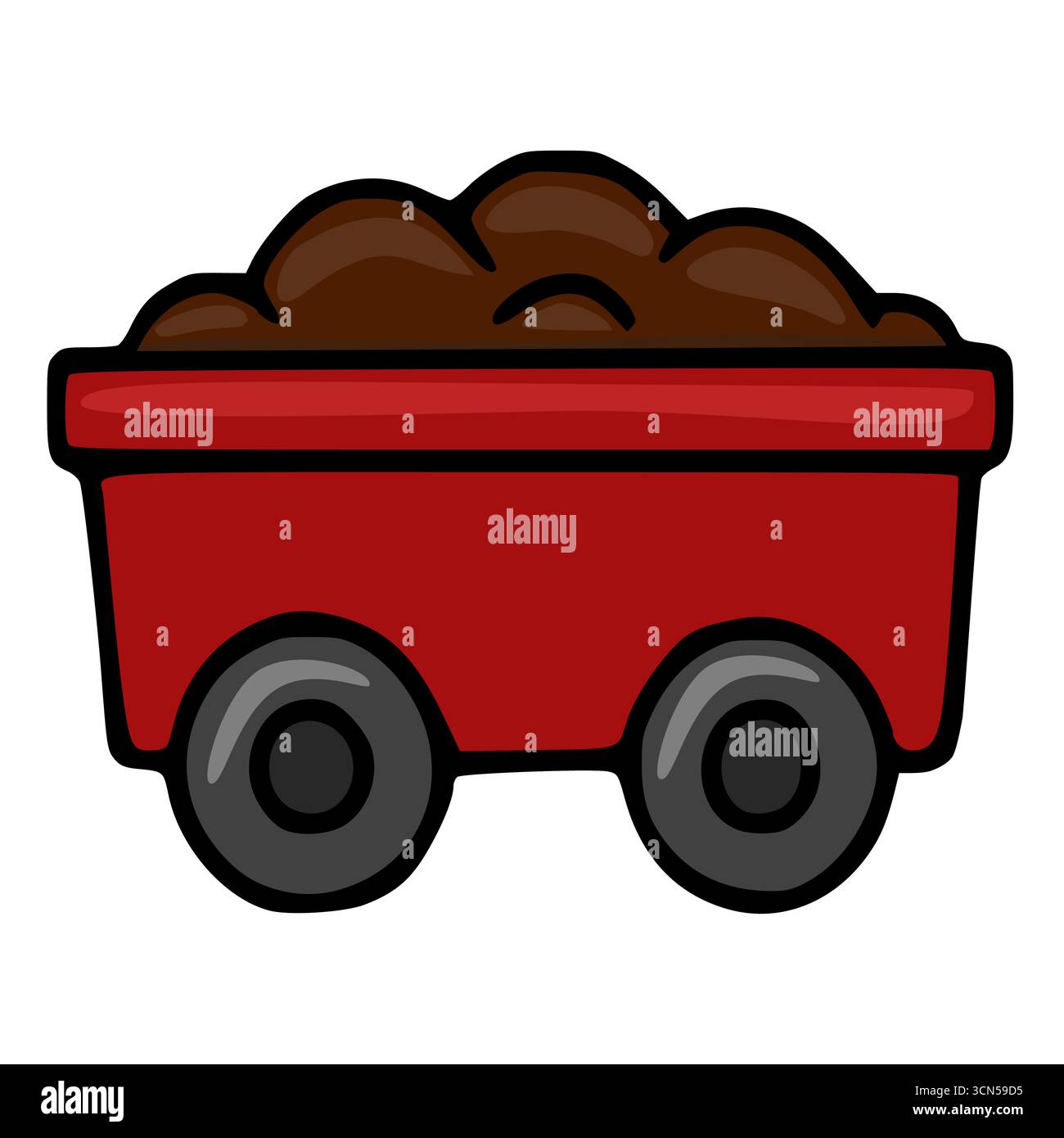 A whimsical vector illustration of a red toy mine cart filled with ...