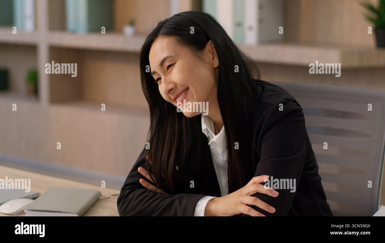 Happy satisfied Asian Korean business woman female worker Japanese ...