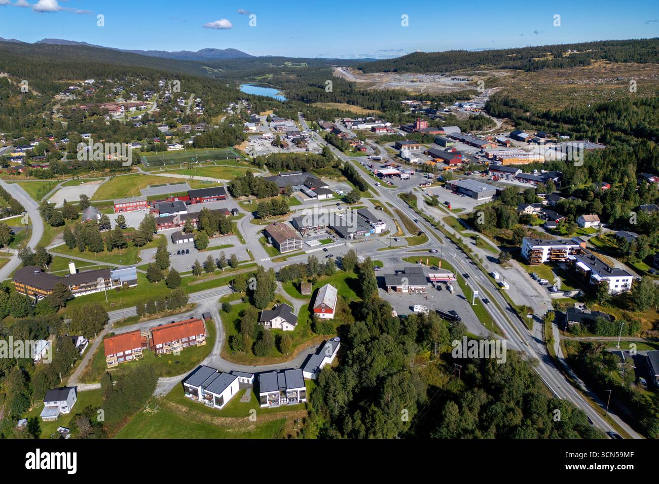 Berkåk 20250907. Drone image of Berkaak, a settlement and administrative center in Rennebu ...