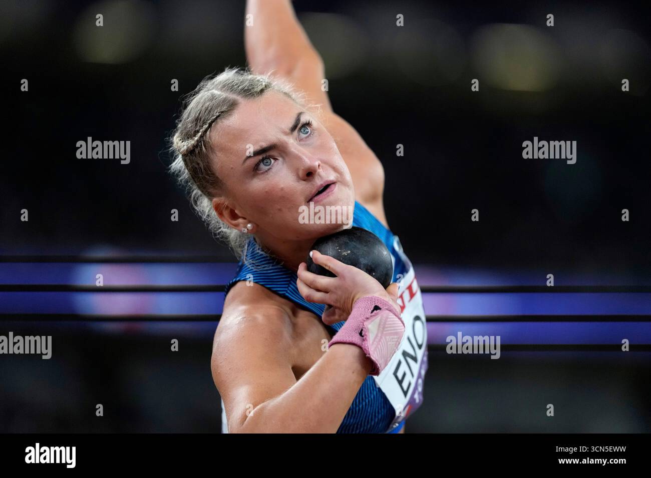 Estonia's Pippi Lotta Enok makes an attempt in the heptathlon shot put ...