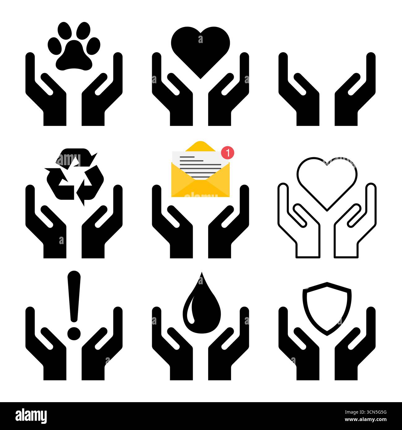 Set of Hope icon, human hand with empty symbol, help graphic design ...