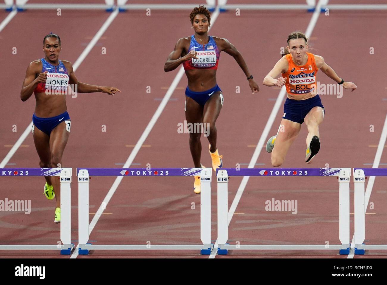 Netherlands' Femke Bol competes with United States' Jasmine Jones and ...